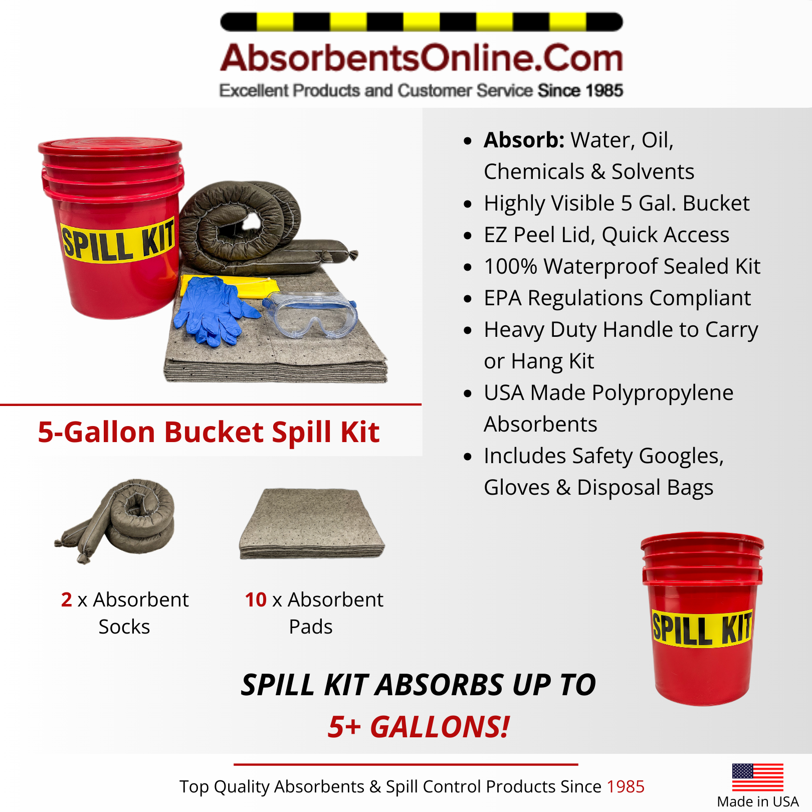 5 Gallon Oil/Chemical Spill Kit Bucket | AbsorbentsOnline