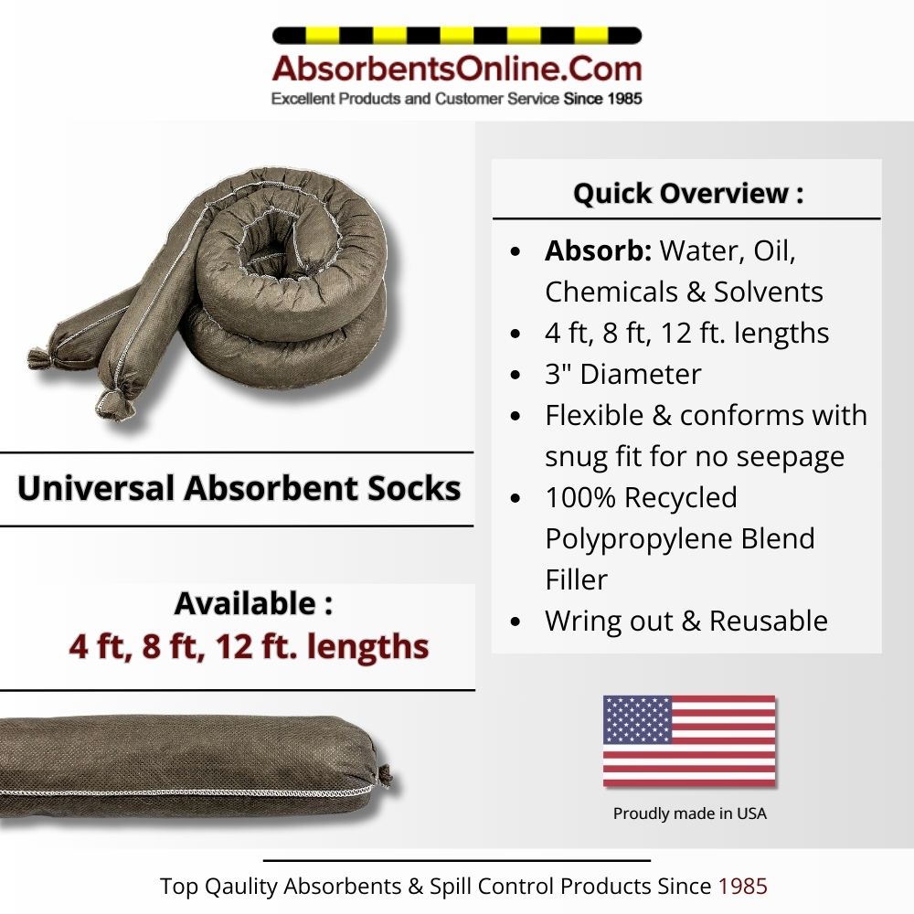 Universal Absorbent Socks - Oil, Water, & Gasoline | AbsorbentsOnline